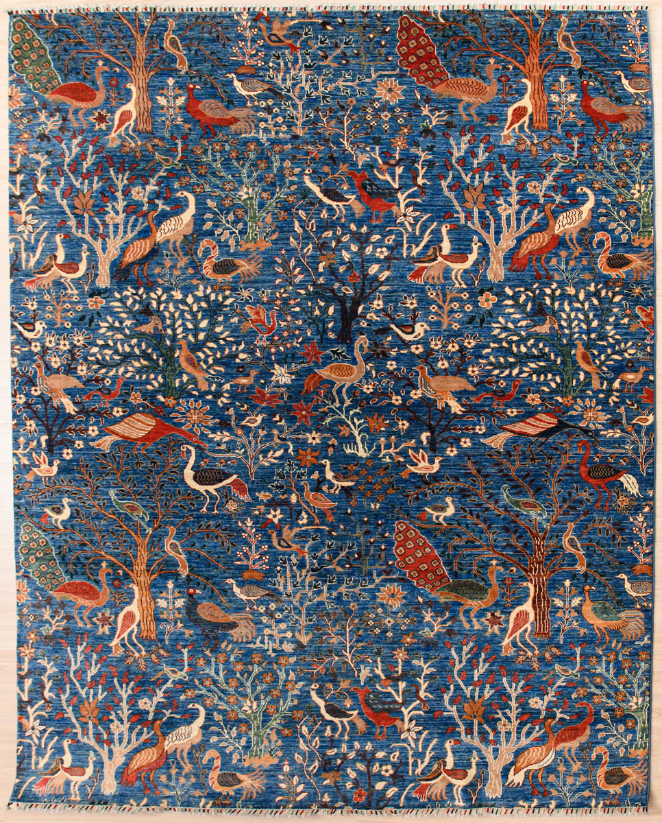 Blue Pictorial Afghan Chobi Wool Rug 297cm x 242cm – Knot n' Co