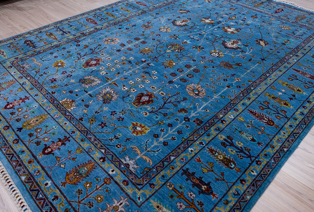 Sky Blue Afghan Sultani Chobi Wool Rug 346cm x 259cm – Knot n' Co